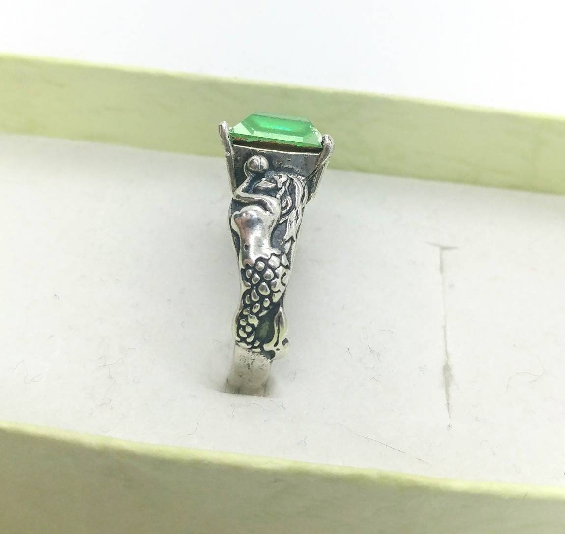 Sterling Mermaid Uranium Glass Ring Square Cut 925 Silver - Etsy