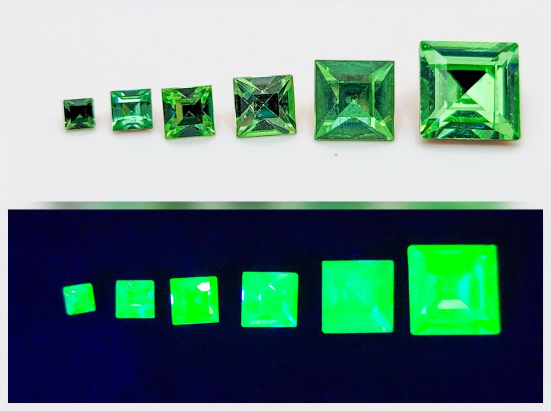 Vintage Uranium Glass Square Cut Gem Vintage Foiled Unfoiled Princess ...