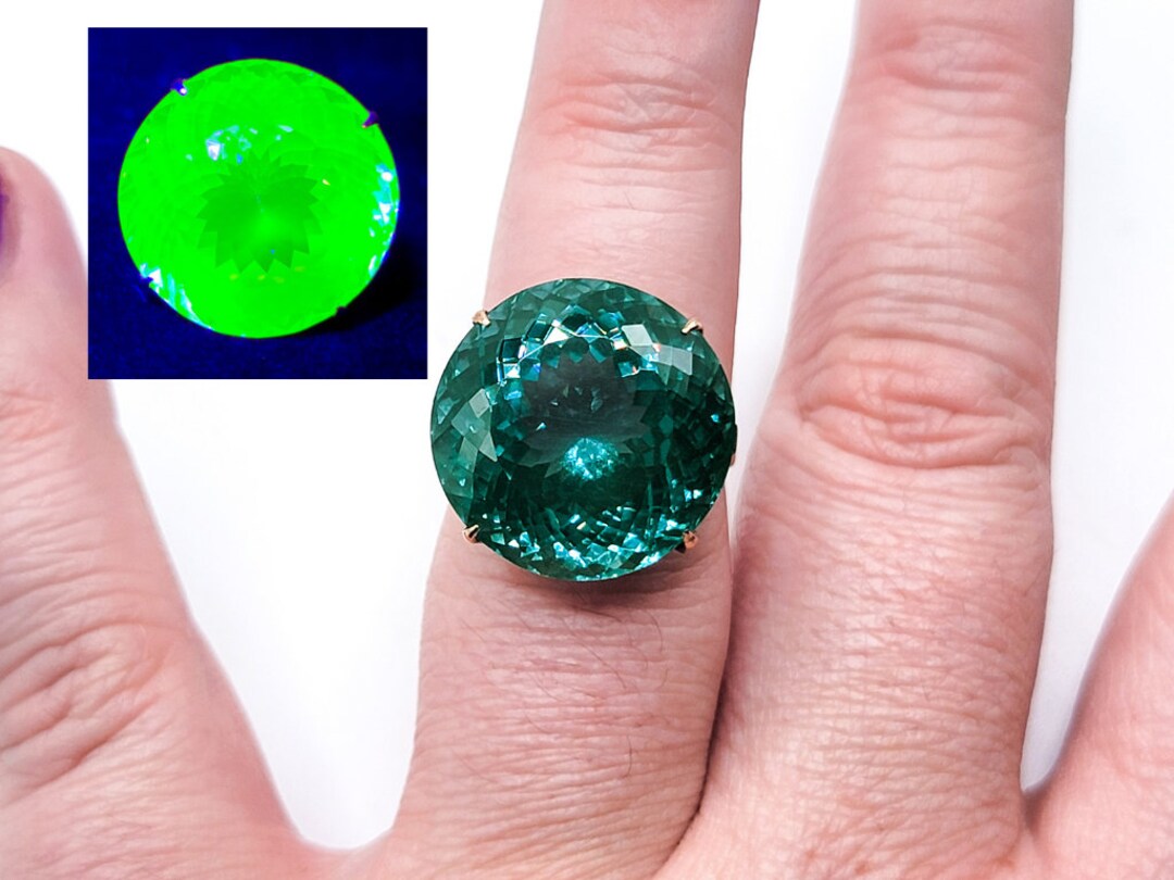 10k UV Spinel 30ct Cocktail Ring Portuguese Cut Dark Teal Gem Vintage ...