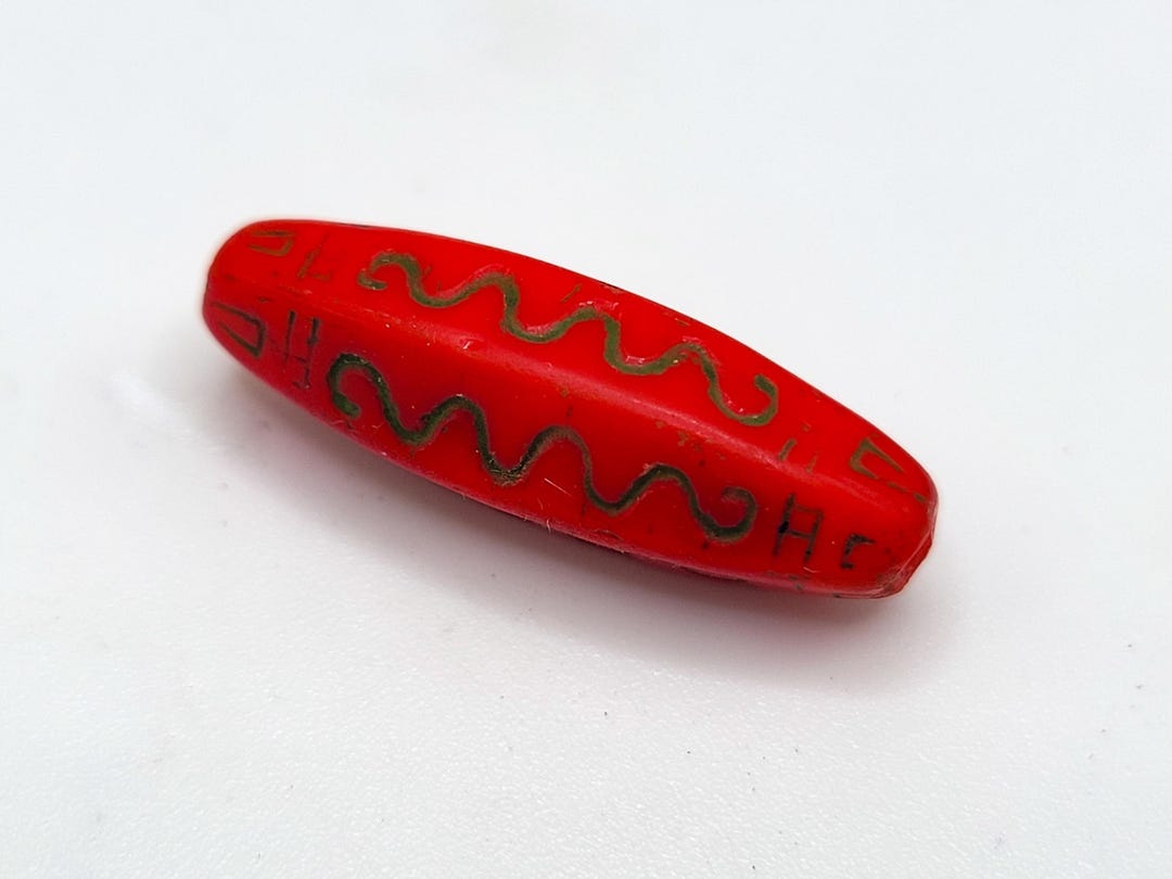 Neiger Pressed Glass Bead Large Red Painted 27x9mm - Etsy
