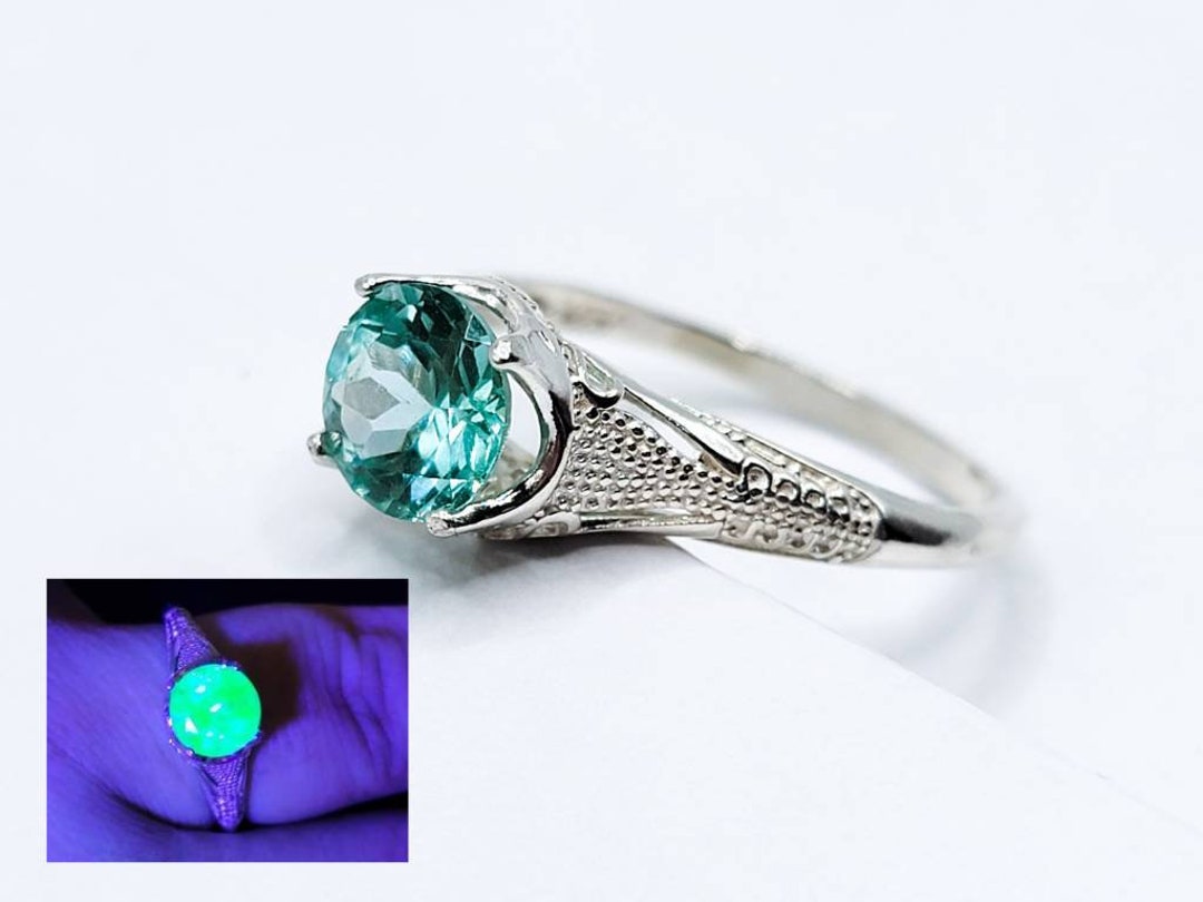 Sterling Teal Uranium Spinel Ring UV Fluorescent 3ct 925 Silver - Etsy