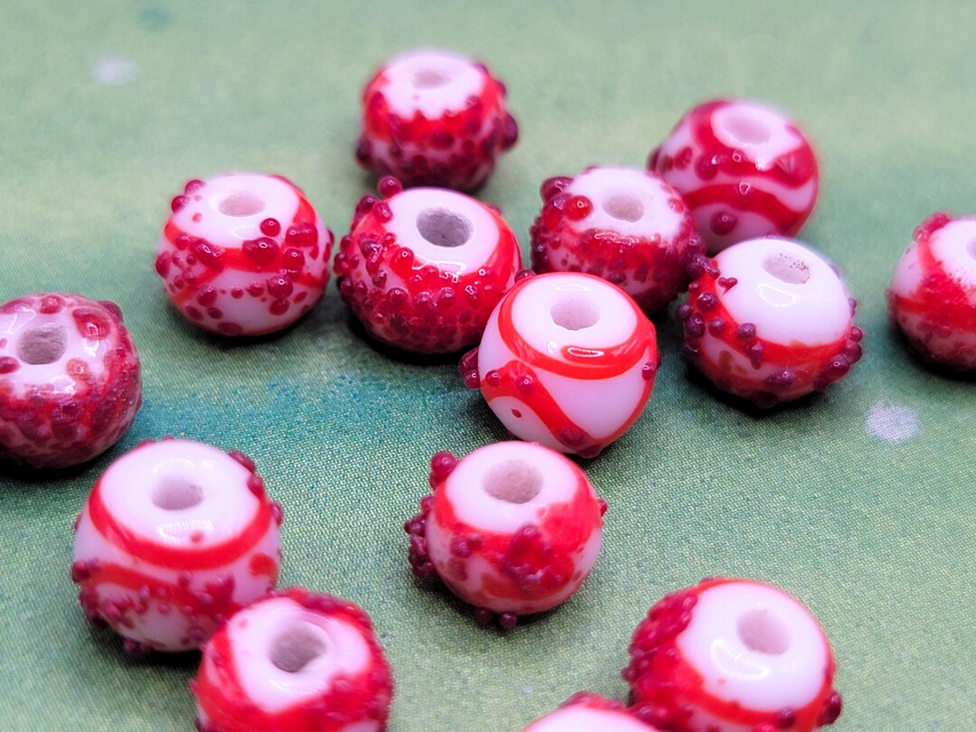 Vintage Lampwork Red White Sugar Beads Handmade 8mm 14pcs - Etsy
