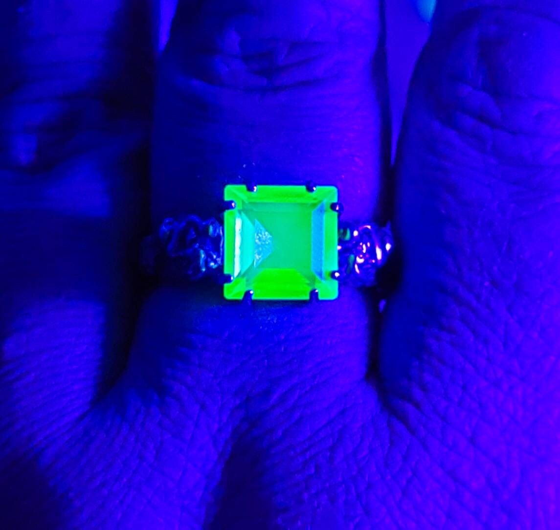 Sterling Mermaid Uranium Glass Ring Square Cut 925 Silver - Etsy