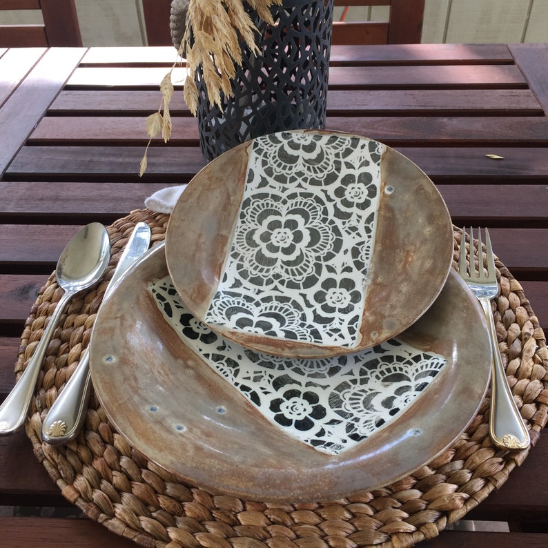 Crochet Dinner Pottery Plate, Modern Ceramic Plate, Handmade Dinnerware ...