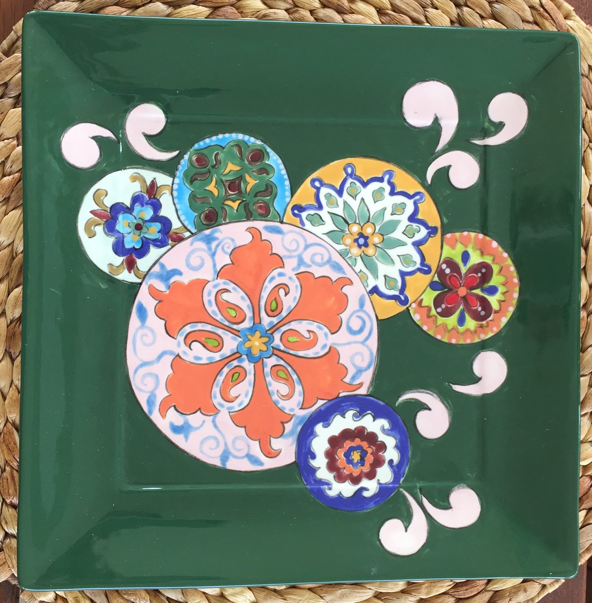 Mandalas Green Dinner Pottery Plate, Modern Ceramic Plate, Handmade ...