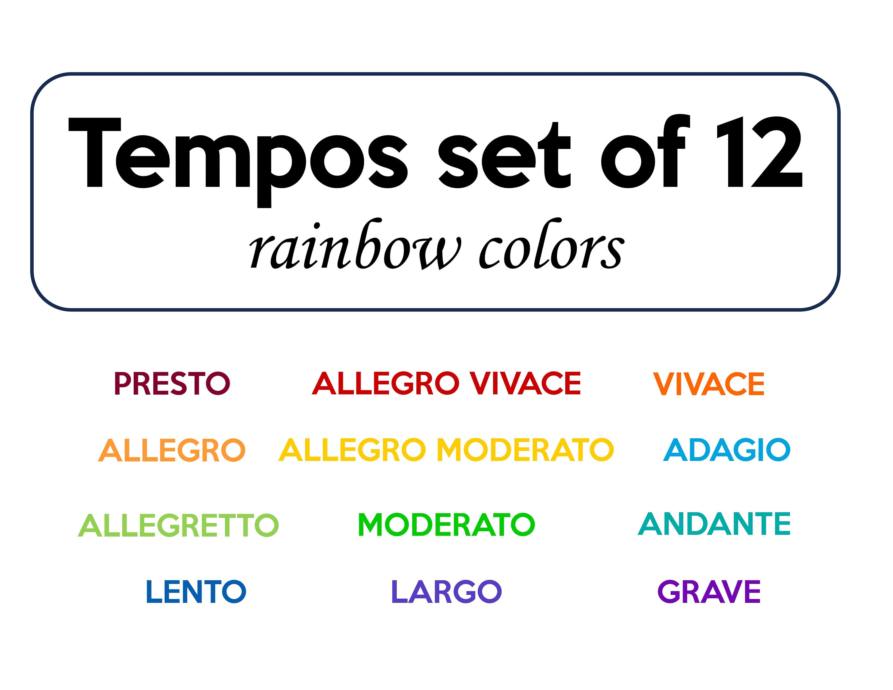 Tempos With Descriptions Set of 12 Rainbow Colors - Etsy