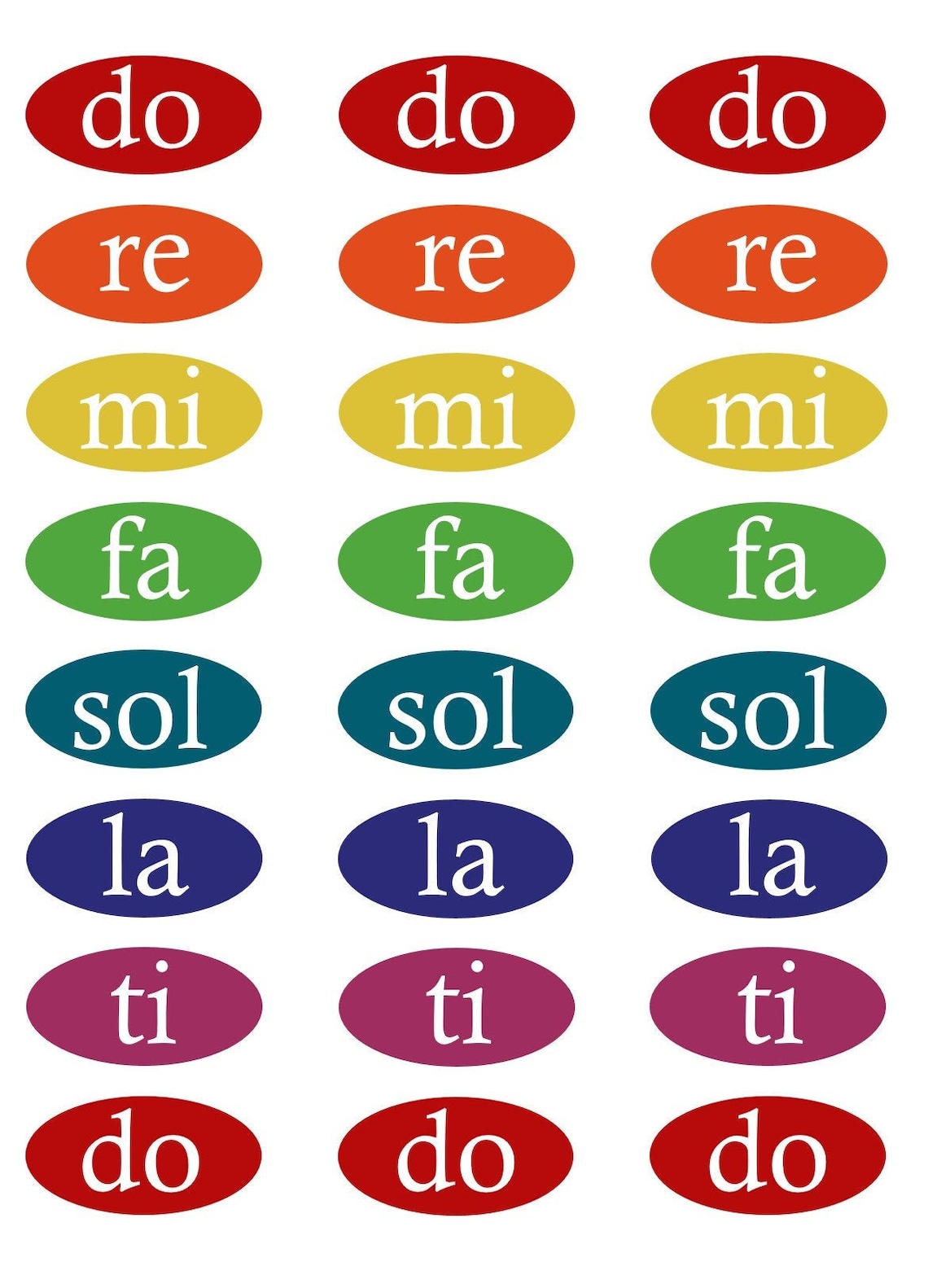 Boomwhacker/bell 1" X 2" Solfege/doremi Music Note Ovals/stickers - Etsy