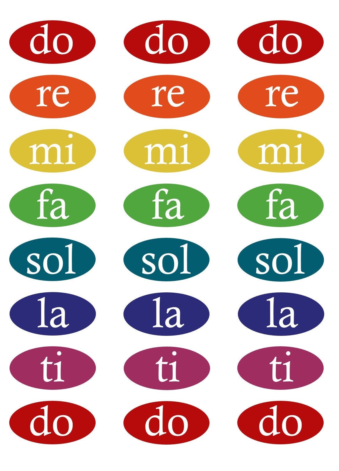 Boomwhacker/bell 1" X 2" Solfege/doremi Music Note Ovals/stickers - Etsy