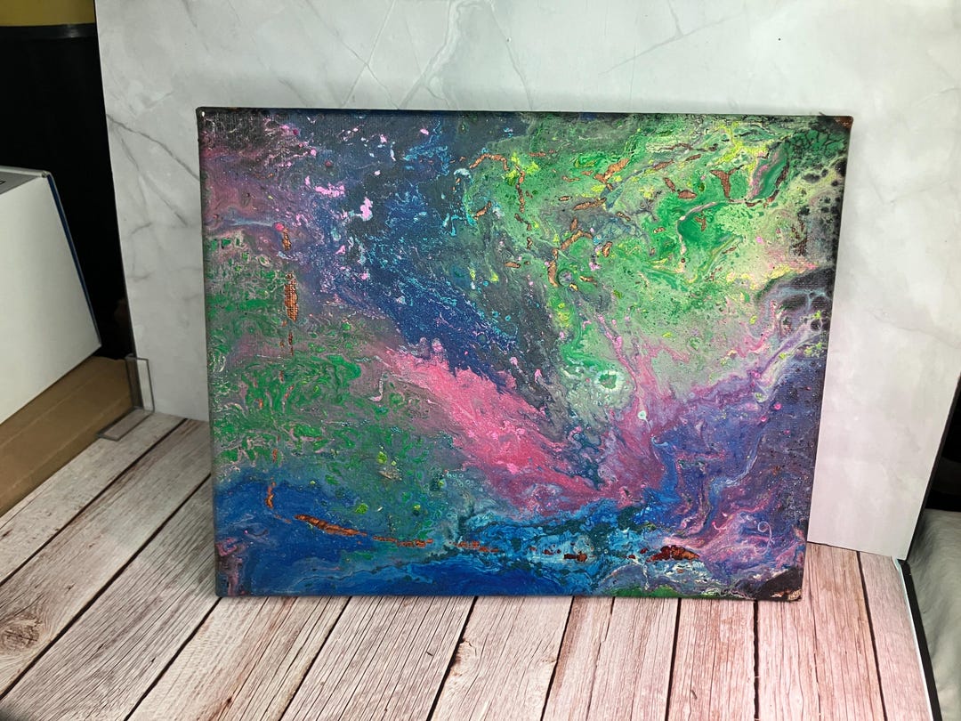 Studio Art 8”x 10” Pour Painting by C. R. Acklin in Blues Purples Pinks ...
