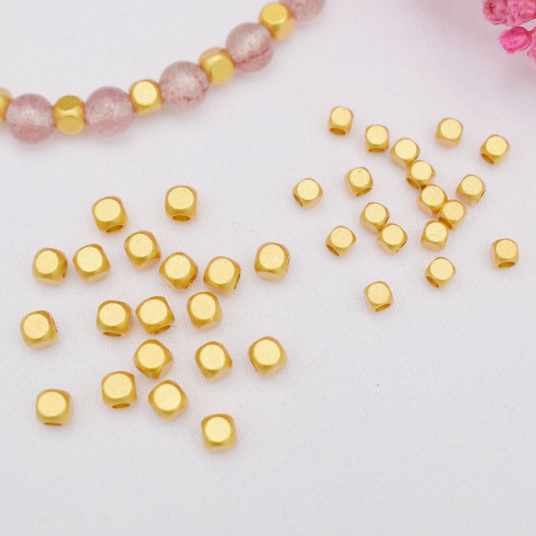 100 Pcs Color-preserving Ancient Gold Matte Sand Gold Square Beads ...
