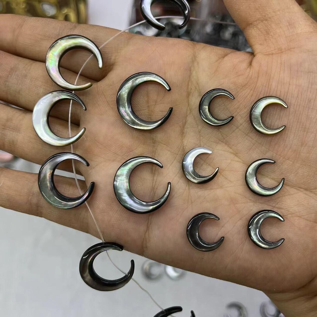 20mm Natural Double Hole Black Shell Moon Shape Beads,moon Shells Beads ...