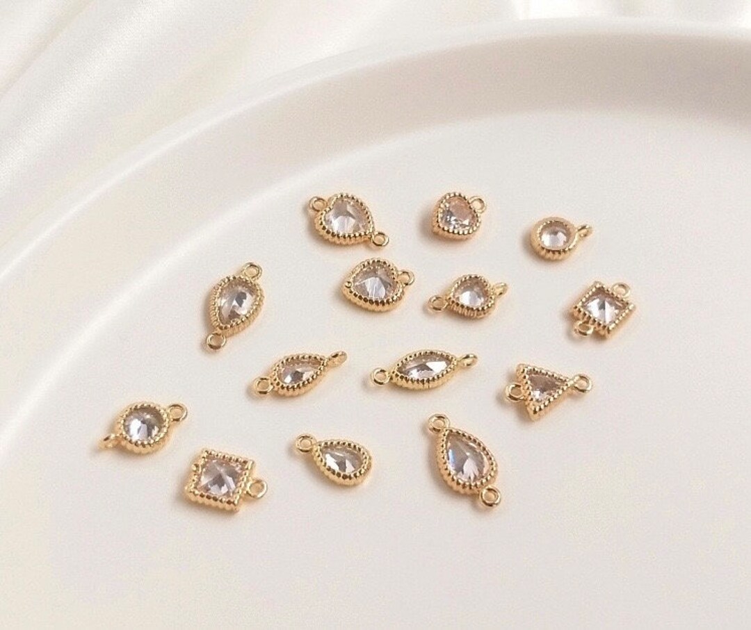 10pcs 14k Gold Inlaid With Heart Geometric Square Teardrop Zircon Small ...
