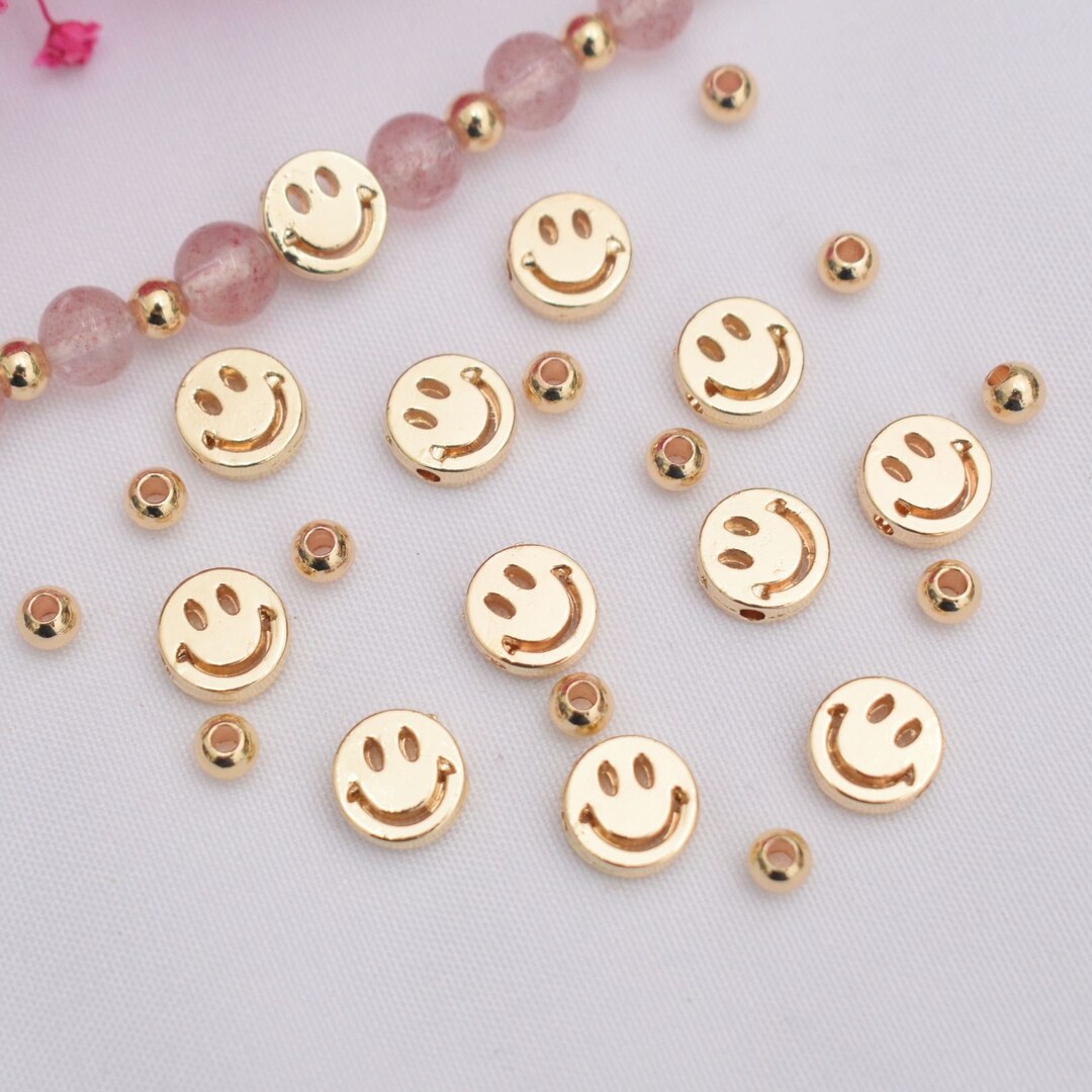 50 Pcs 14k Gold-plated Smiley Face Round Spacer Beads Diy Hand Necklace ...