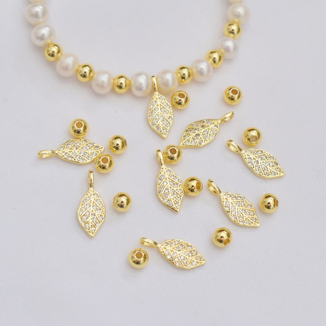 10 Pcs 18K Gold-plated Color-preserving Micro-inlaid Leaf Pendant DIY ...