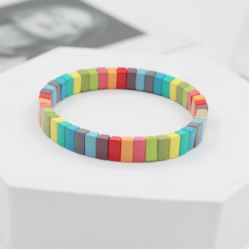 Enamel Tila Tile Stretchy Bracelettile Braceletcolorblock - Etsy