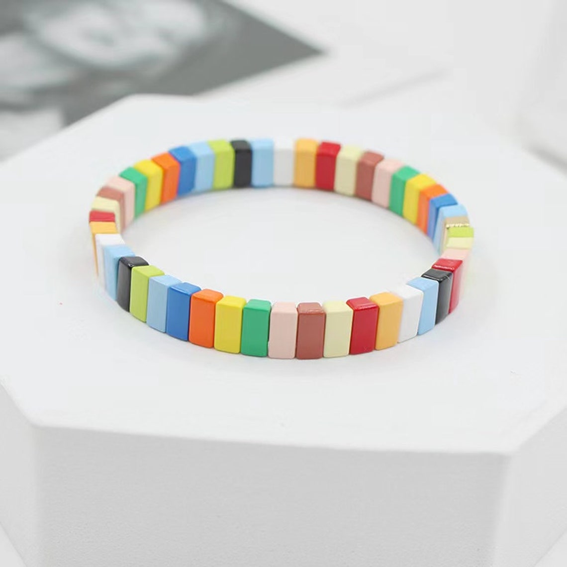 Enamel Tila Tile Stretchy Bracelet,tile Bracelet,colorblock Bracelet ...
