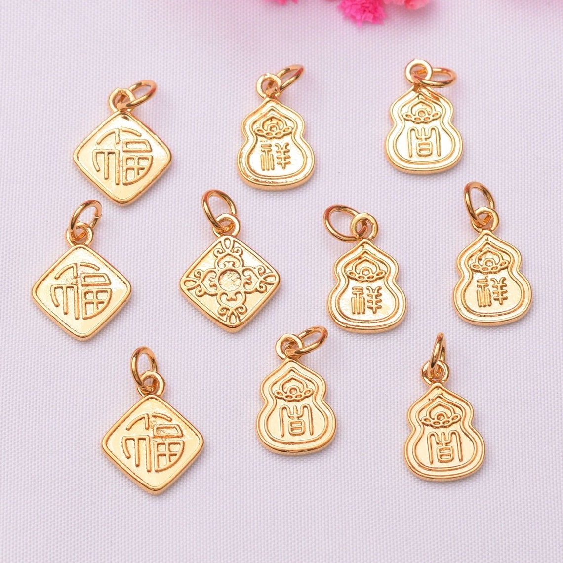 10 Pcs 24K Vacuum Gold Pendant Blessing Brand National Tide Blessing ...