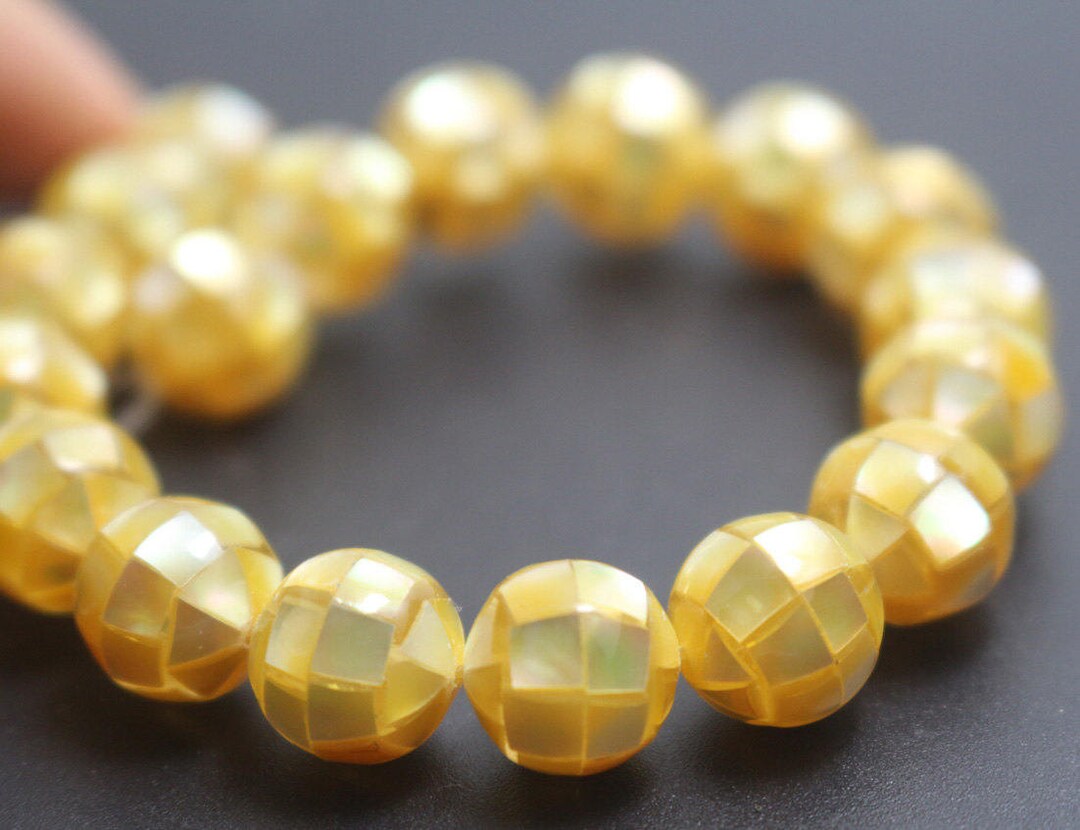 Natural Yellow Abalone Mosaic Round Beads,10mm-20mm Abalone Mosaic ...