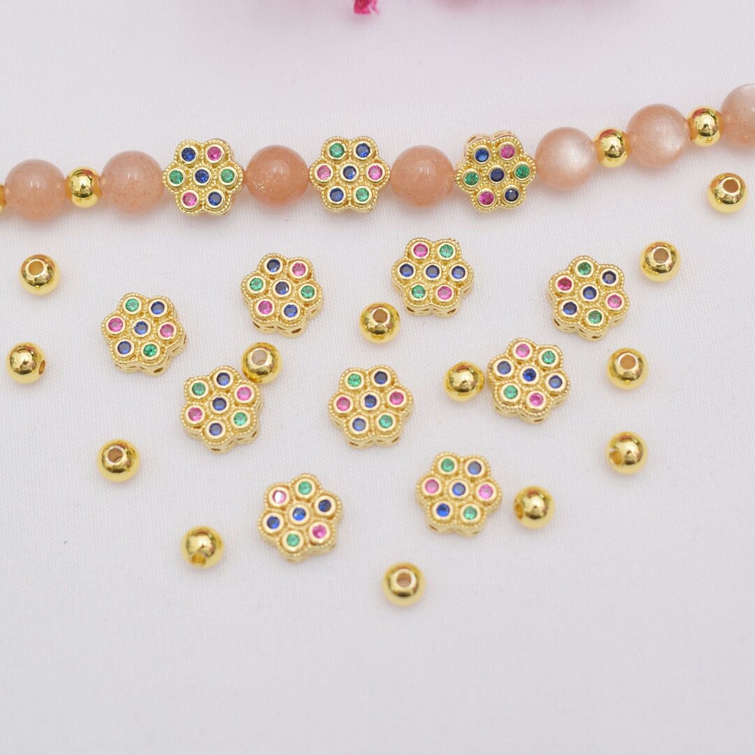 10 Pcs 18K Gold Inlaid Colored Diamond Spacer Beads,diy Bracelet ...
