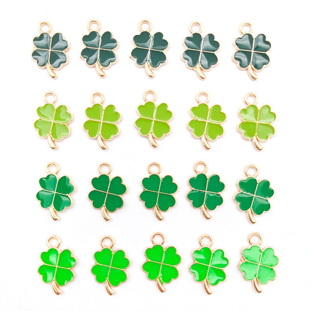 10 Pcs 10×18mm Green Four Leaf Clover Alloy Charms Jewelry Accessories ...