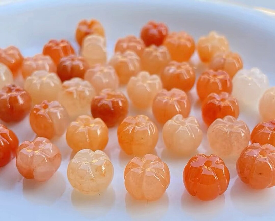 10 Beads Natural Golden Jade Pumpkin Beads Hand-carved Beibei Pumpkin ...