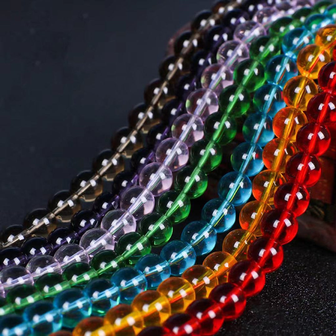10 Strands Faceted Glass Smooth Round Beads, Glass Loose Beads ...