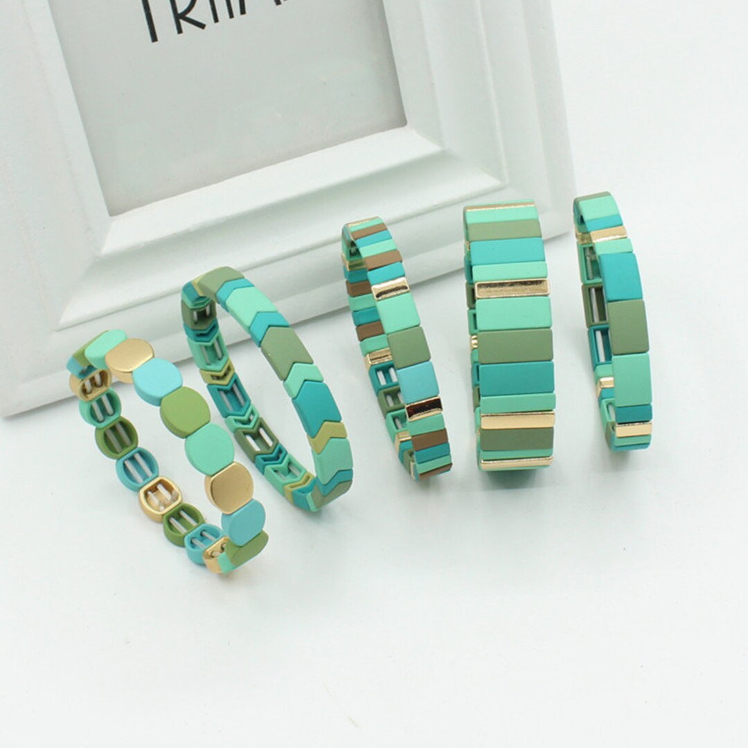 Enamel Tila Tile Stretchy Bracelet,tile Bracelet,colorblock Bracelet ...