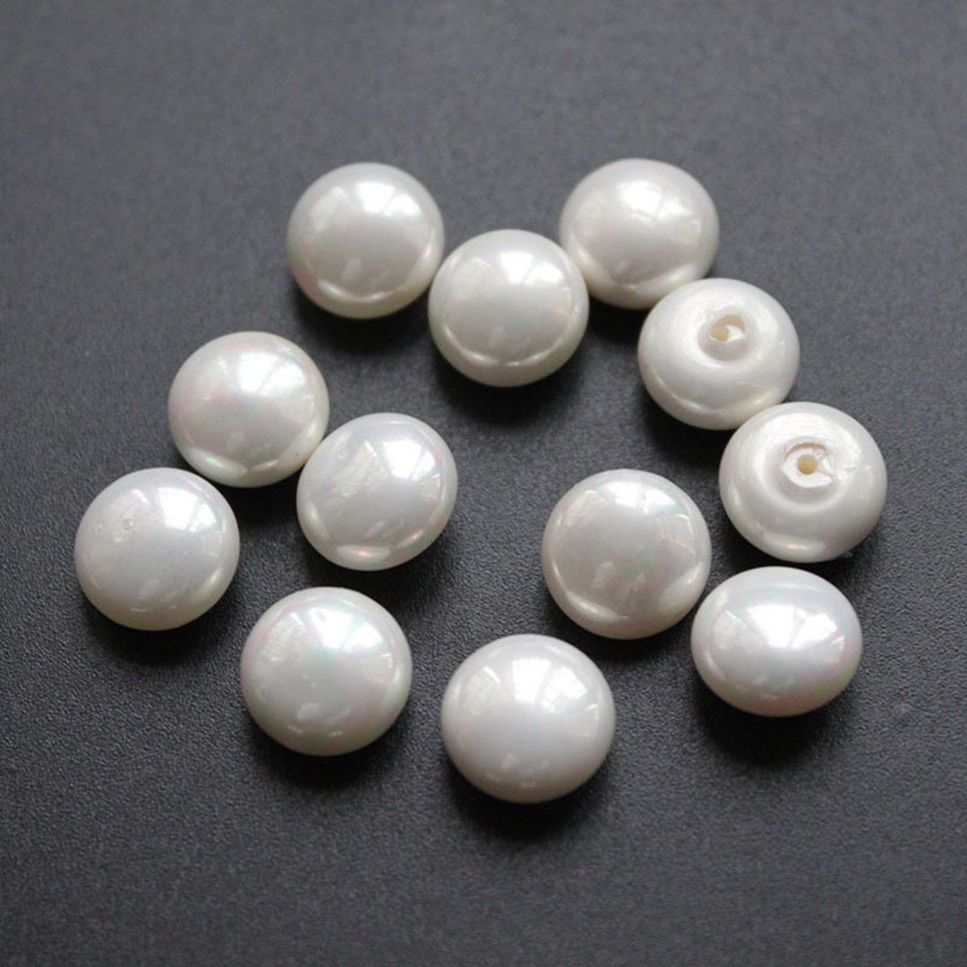 8mm-14mm Half Hole White Shell Round Beads,half Hole Shells Beads.10 ...