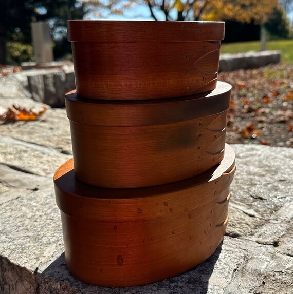 Vintage Shaker Boxes, Stacking Nesting, Wood with Bra… - Gem