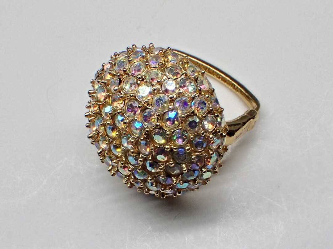 Vendome Cocktail Ring Vintage 1963-1965 Crystal Clear Aurora Borealis ...