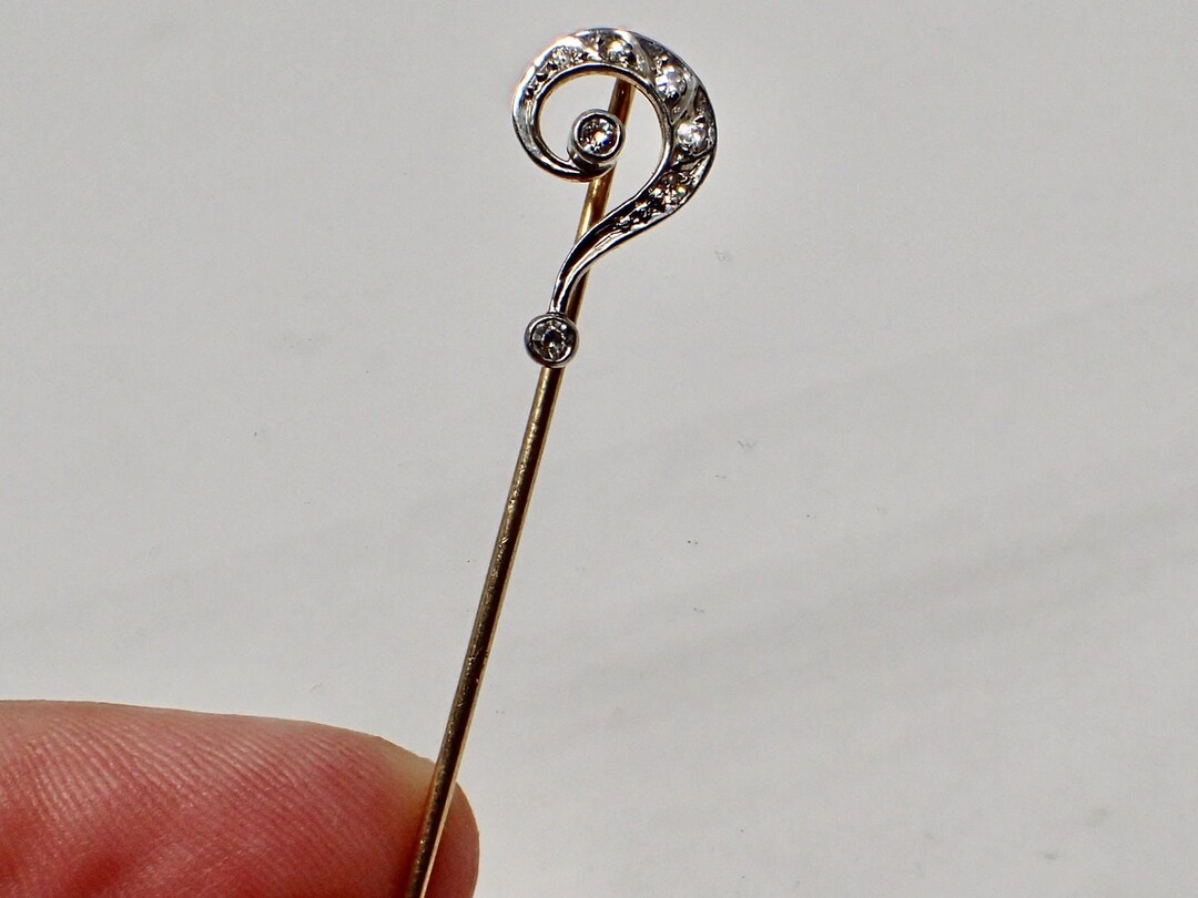 Question Mark Victorian Stick Pin, 14K Yellow Gold and Old Mine ...