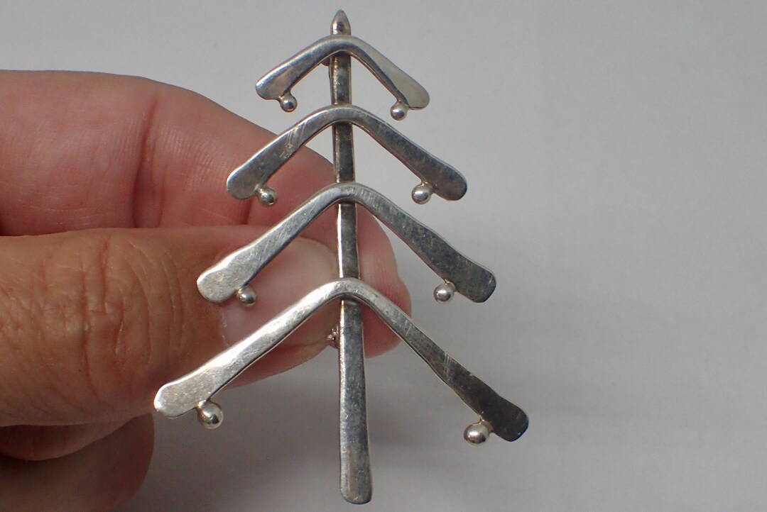 Christmas Tree Pin Sterling Artist Signed IP OAK Mid Century - Etsy