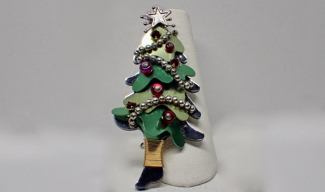 Liztech Atomic Christmas Tree Pin RARE Sputnik Silver Star, Glass Beads ...