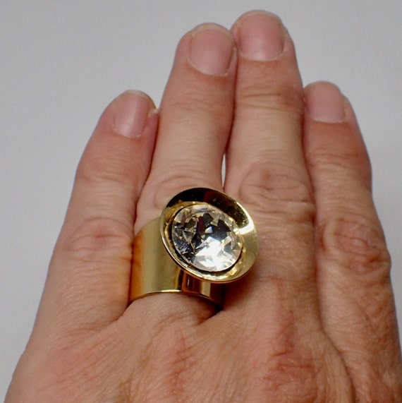 Napier 1960's Mid Century Ring Large Clear Crystal Ro… - Gem