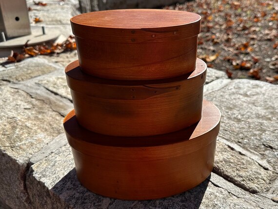 Vintage Shaker Boxes, Stacking Nesting, Wood with Bra… - Gem