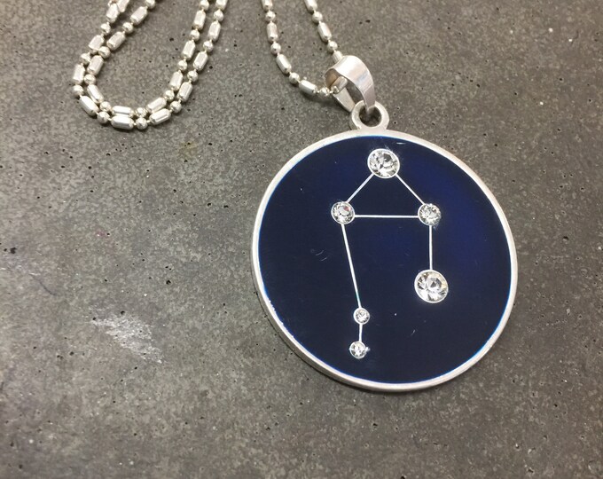 Libra Constellation Vintage 1970s Sterling Silver Rock Crystal Black ...