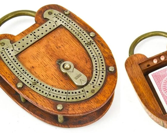 Antique Cribbage Board, English Oak Padlock With Playing Cards Drawer ...