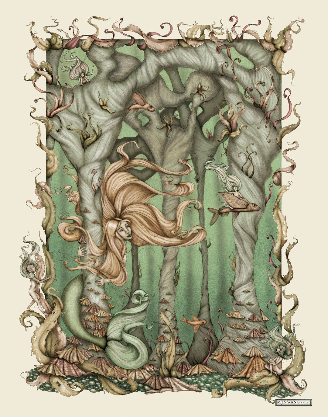 Mermaid With Water Sprites - Etsy