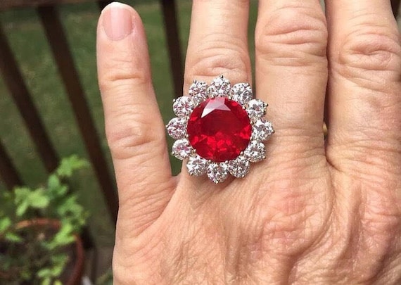 Vintage Estate Synthetic Bright Red Ruby Cubic Zircon… - Gem