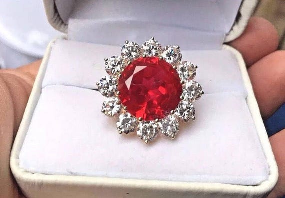 Vintage Estate Synthetic Bright Red Ruby Cubic Zircon… - Gem