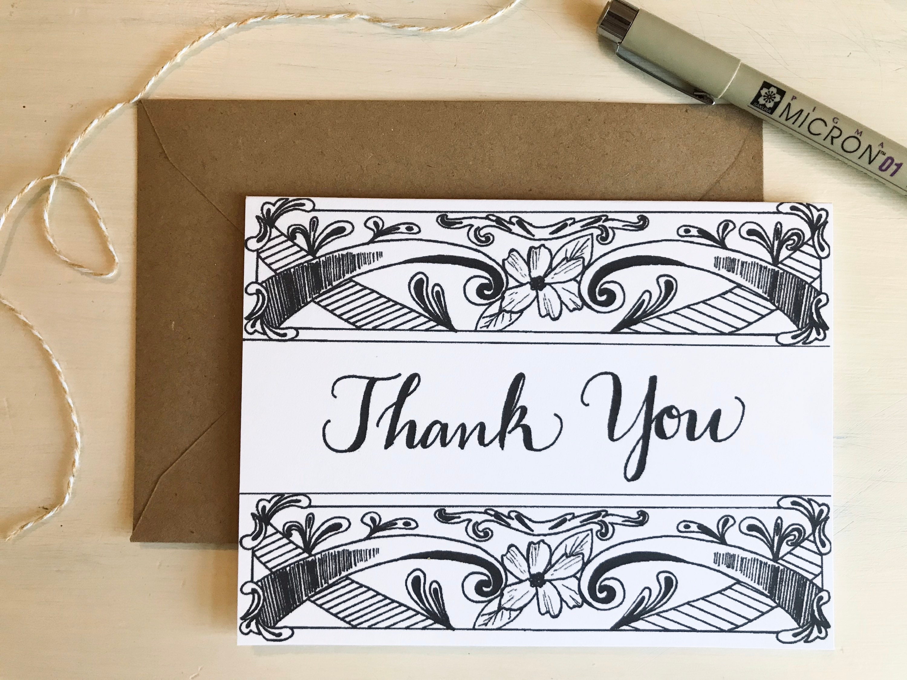 Black and White Greeting Cards - Set of 7 Cards Gift Minimalistic Ink ...