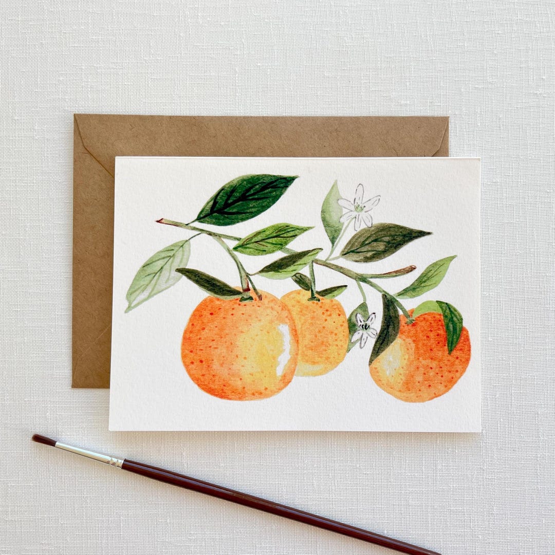 Orange Fruit Greeting Card Watercolor Card With Blank Inside - Etsy
