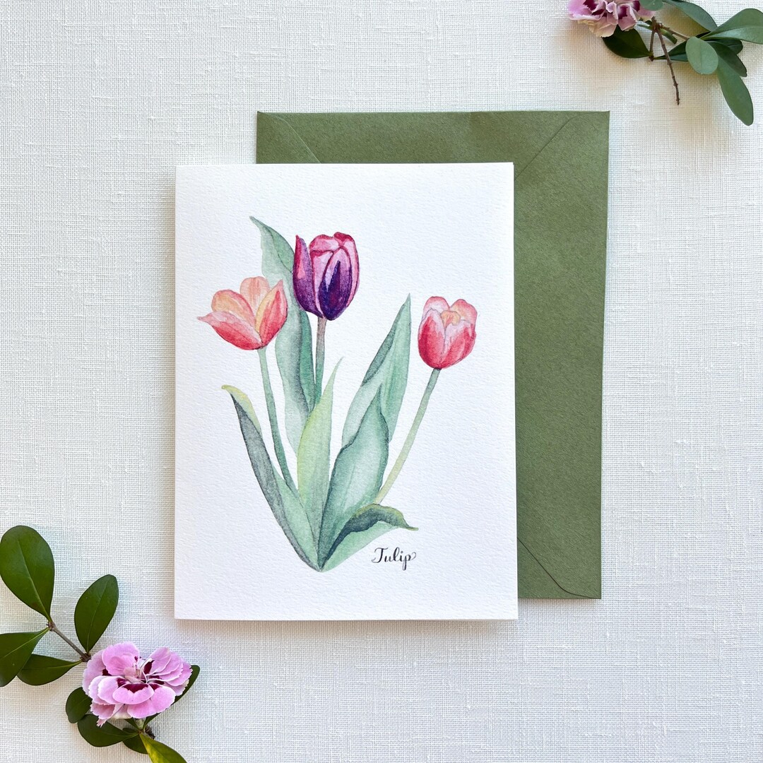 Tulip Greeting Card Spring Flower Watercolor Card With Blank Inside - Etsy