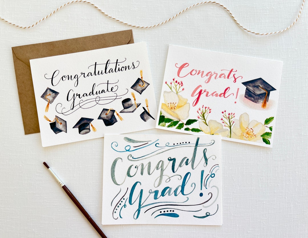 Graduation Cards - Set of 6 Watercolor Graduation Cards Graduation Hat ...