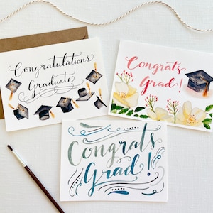 Graduation Cards - Set of 6 Watercolor Graduation Cards Graduation Hat ...