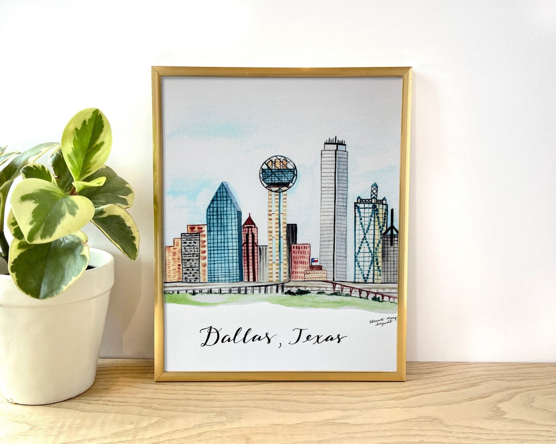 Dallas Texas City Skyline Watercolor Art Print - Etsy