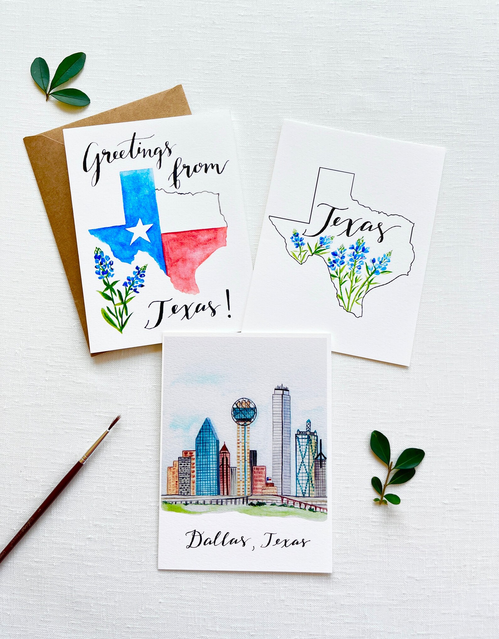 Texas Greeting Cards - Set of 6 Texas Cards Texas Bluebonnet and Dallas ...