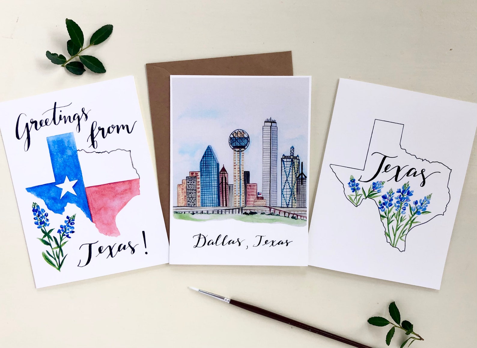 Texas Greeting Cards Set of 6 Texas Cards Texas Bluebonnet and Dallas ...