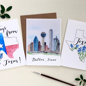 Texas Greeting Cards Set of 6 Texas Cards Texas Bluebonnet and Dallas ...