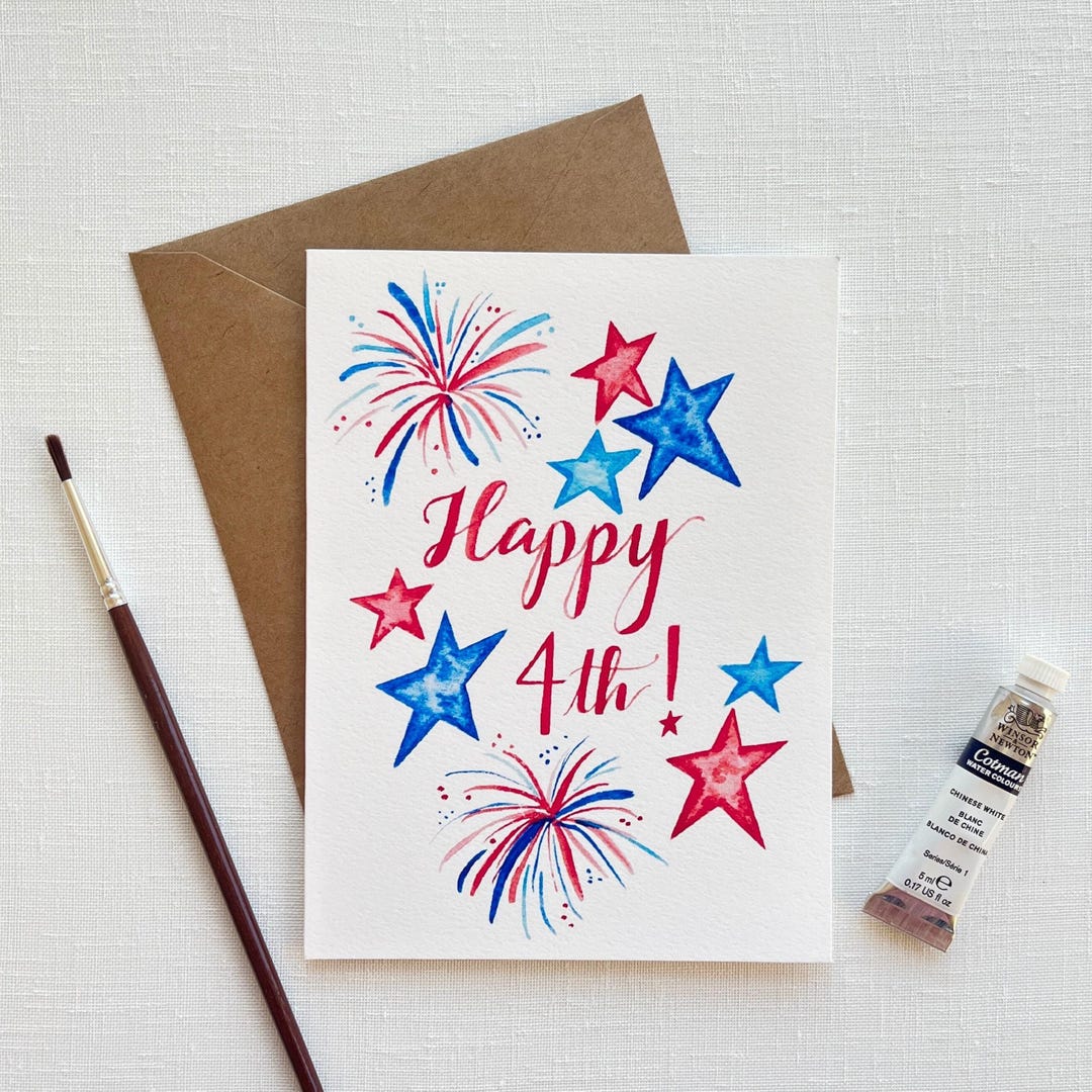4th of July Card Watercolor Greeting Card Happy 4th of July - Etsy
